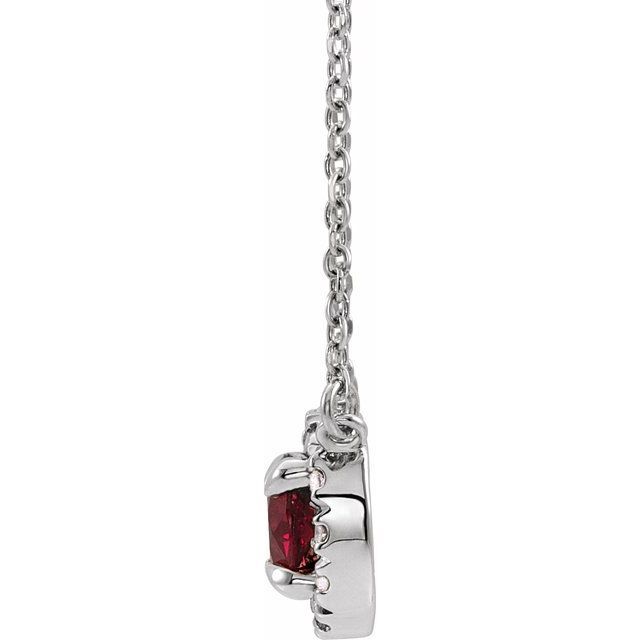 Platinum 4.5 mm Lab-Grown Ruby & .05 CTW Natural Diamond 16" Necklace ...
