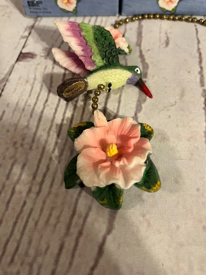 NEW PAIR OF HUMMINGBIRD HAND PAINTED FAN PULL DECORATIVE FLOWER ...