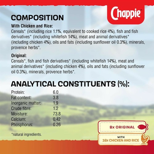 24 x 412g Chappie Adult Wet Dog Food Tins Favourites Original & Chicken ...