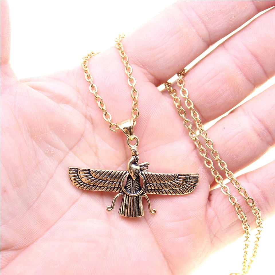 Small Gold Pt Farvahar Persian Necklace Chain Double Side Design ...