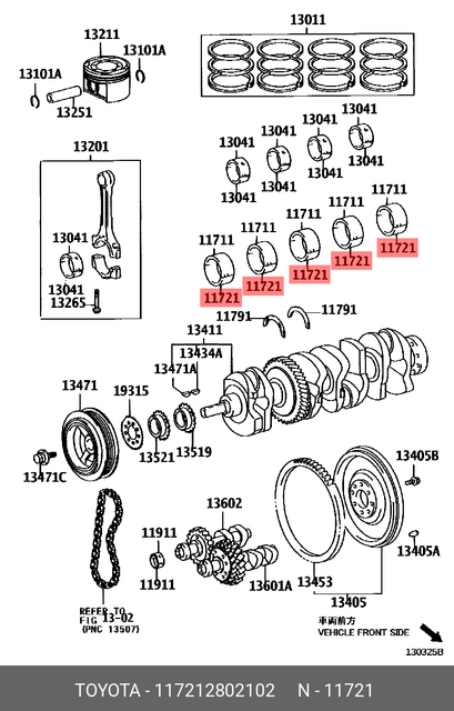 Original crankshaft bearing shells 117212802102 for TOYOTA 11721-28021 ...