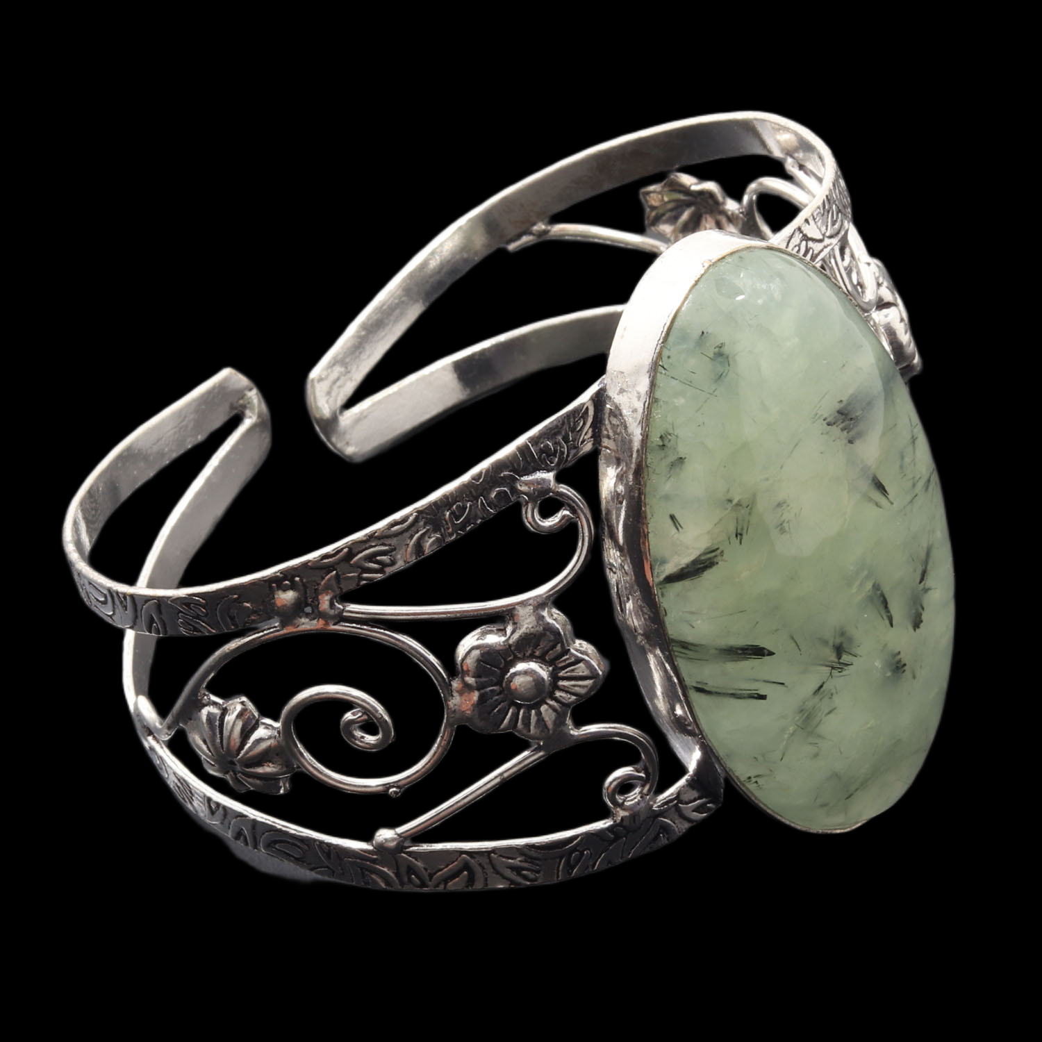 Moss Prehnite Gemstone & 925 Sterling Silver Adjustable Cuff Bangle Jewelry | eBay
