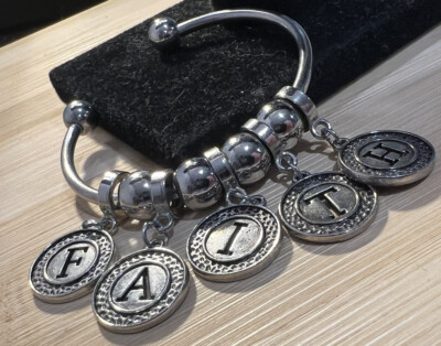 Faith Silver Tone Charm Bracelet Religious 2” Diameter Cuff | eBay