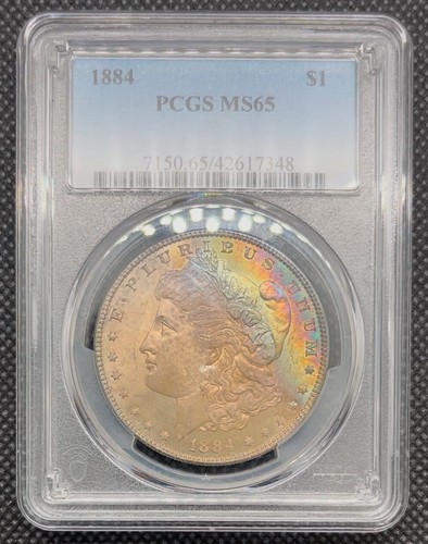 1884 $1 Morgan Silver Dollar PCGS MS65 Textile Rainbow Toned / Color | eBay