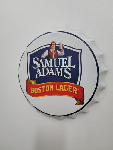 Samuel Adams Large Tin Beer Bottle Cap Sign Vintage Man Cave Bar Decor ...