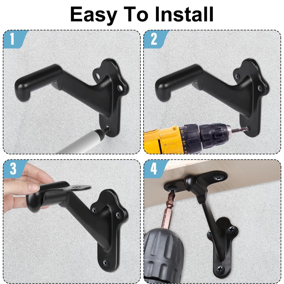 RealPlus 12 Handrail Bracket, 3" Staircase Hand Rail Brackets for Stair ...