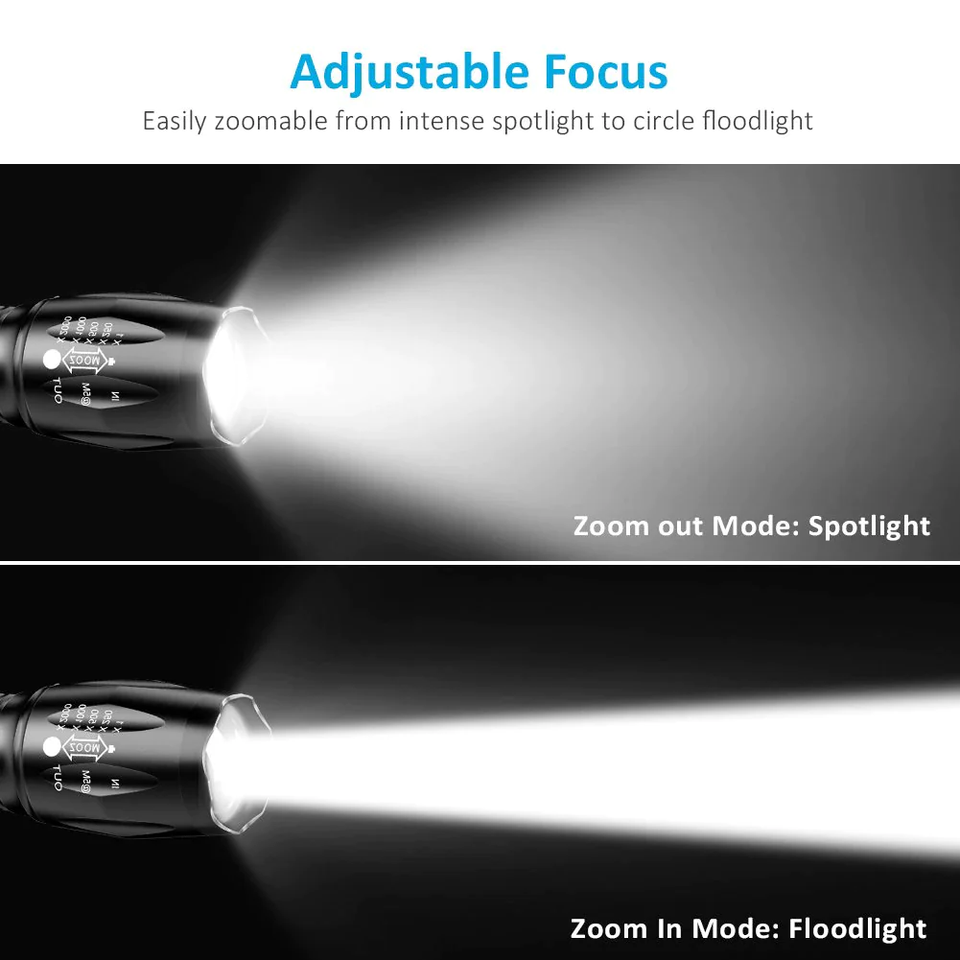 Super-Bright 90000LM LED Tactical Flashlight 5 Modes Zoomable Torch ...