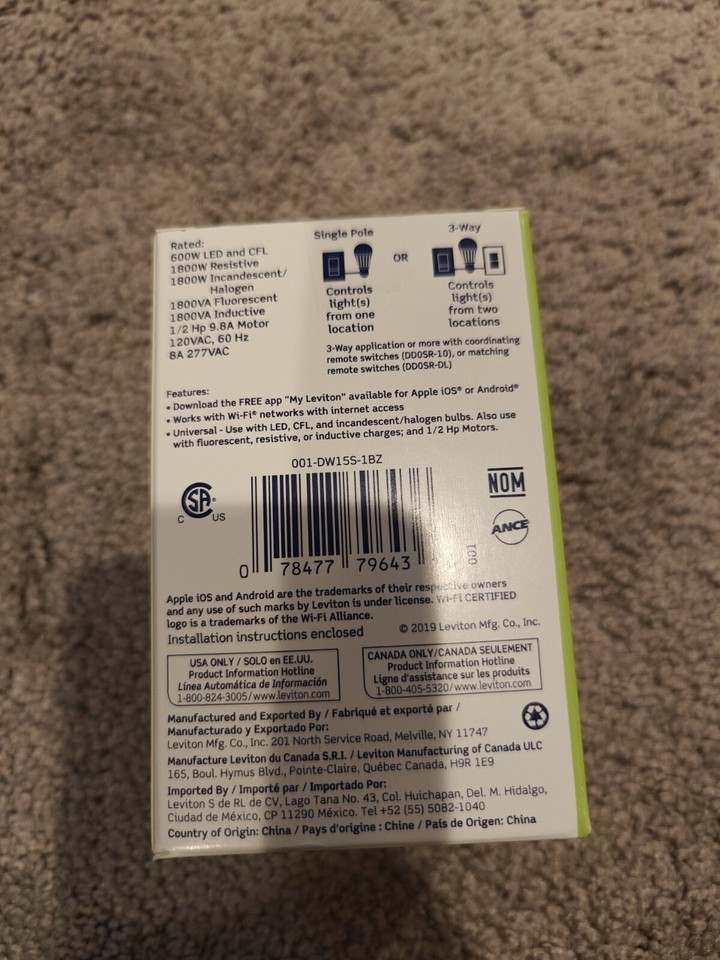 Leviton DW15S-1BZ On/Off Wall Switch - White And Light Almond ...