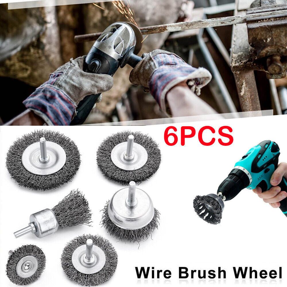 6PC Rotary Steel Wire Brush Drill Attachment Cup Wheel Set Tool Rust Removal Kit | eBay
