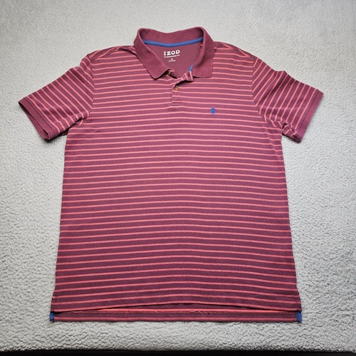 IZOD Polo Shirt Mens XL Red Striped Short Sleeve Pullover Advantage ...
