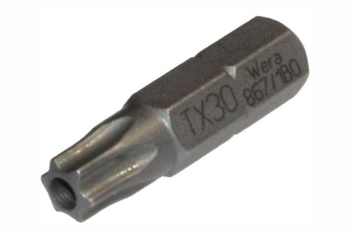 WERA SECURITY TORX TX30 (T30 WITH HOLE) 25MM HEX SCREWDRIVER BIT 867/1 ...
