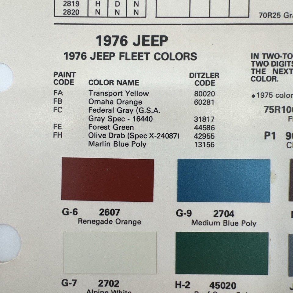1976 AMC Matador Jeep Gremlin Hornet Ditzler PPG Color Chip Paint ...