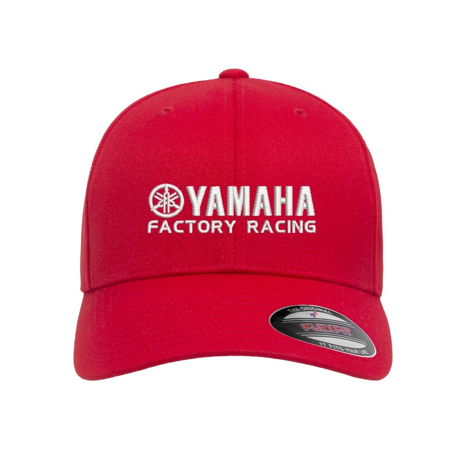 YAMAHA Factory Racing Logo Embroidered Flexfit Hat Flat and Curved | eBay
