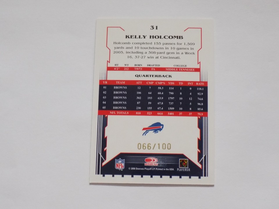 2006 Kelly Holcomb Score Select Scoreboard Card #31 Serial #066/100 | eBay