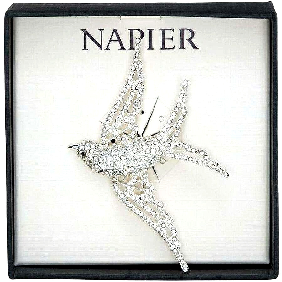 Napier Pave Crystal Dove Swallow Brooch Pin Silver Tone Peace NEW w ...