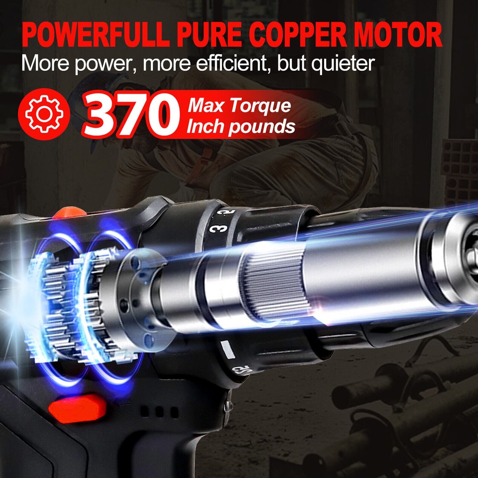 2 Battery 21V Cordless Drill Combi Driver High Power Electric ...