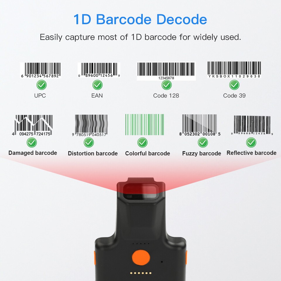 Eyoyo Wireless 1D Laser Barcode Scanner IOS Android Phone Back Clip UPC ...