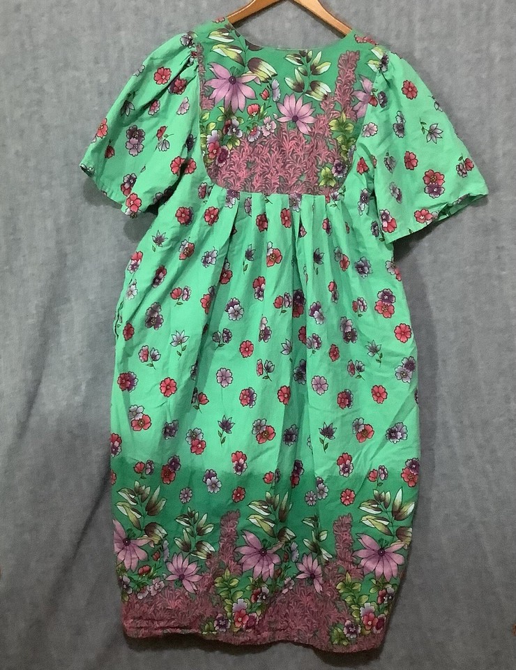 Loungees House Dress Women Green Floral Pocket Muumuu Hawaiian Small ...