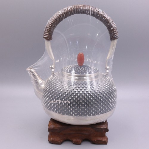 999 Pure Silver Teapot With Handle Nail Pattern Kettle Collectibles Tea ...