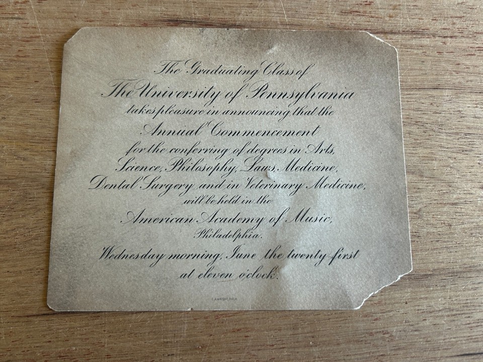 University Of Pennsylvania Commencement Invitation Card Penn 1900s Vtg ...