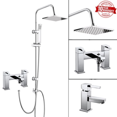 3 Way Square Shower Rigid Riser Kit, Bath Shower Mixer Tap, Monobloc ...