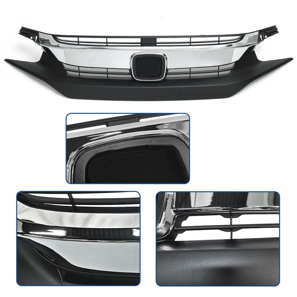 For 2016 2017 2018 Honda Civic Front Bumper Upper Grille w/Chrome Eyelid Molding | eBay