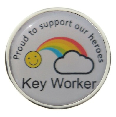 PROUD TO SUPPORT OUR HEROS KEY WORKER METAL SILVER COLOUR EDGE BUTTON ...