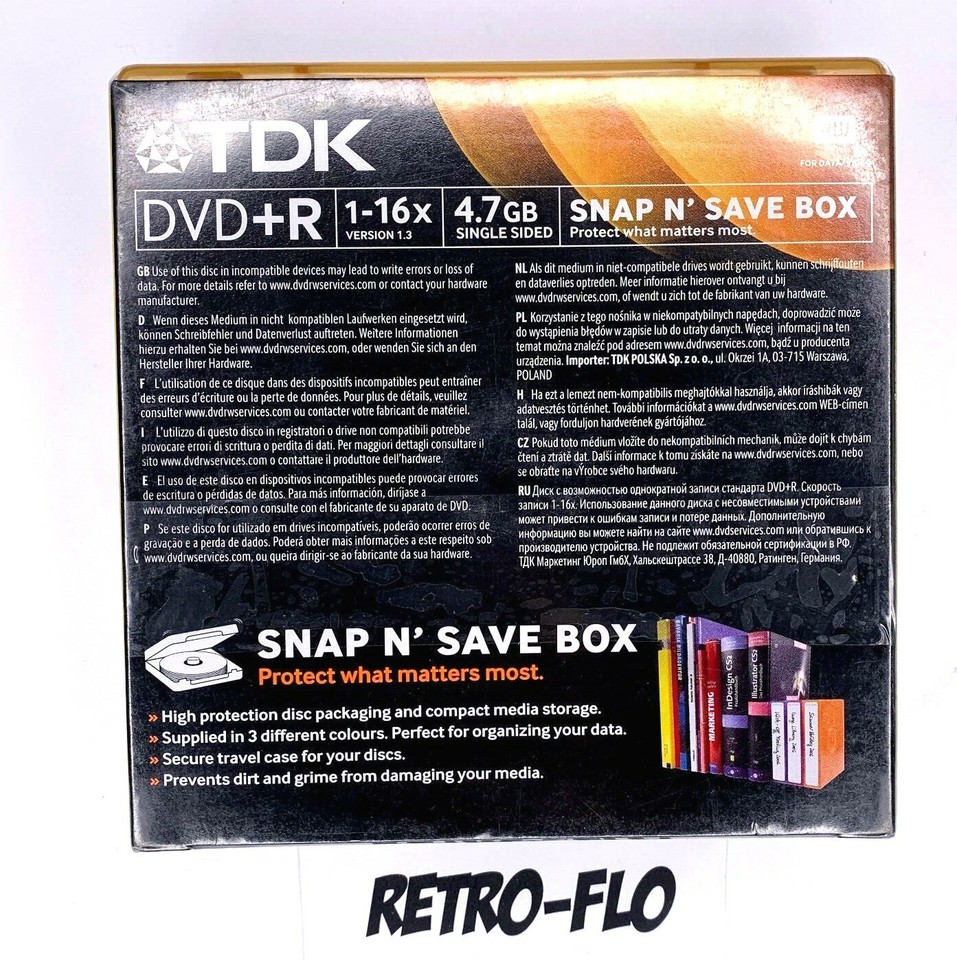 TDK - DVD-R 1-16x 4.7GB - 10 Dischi Colorati - Scatola Snap N Save ...