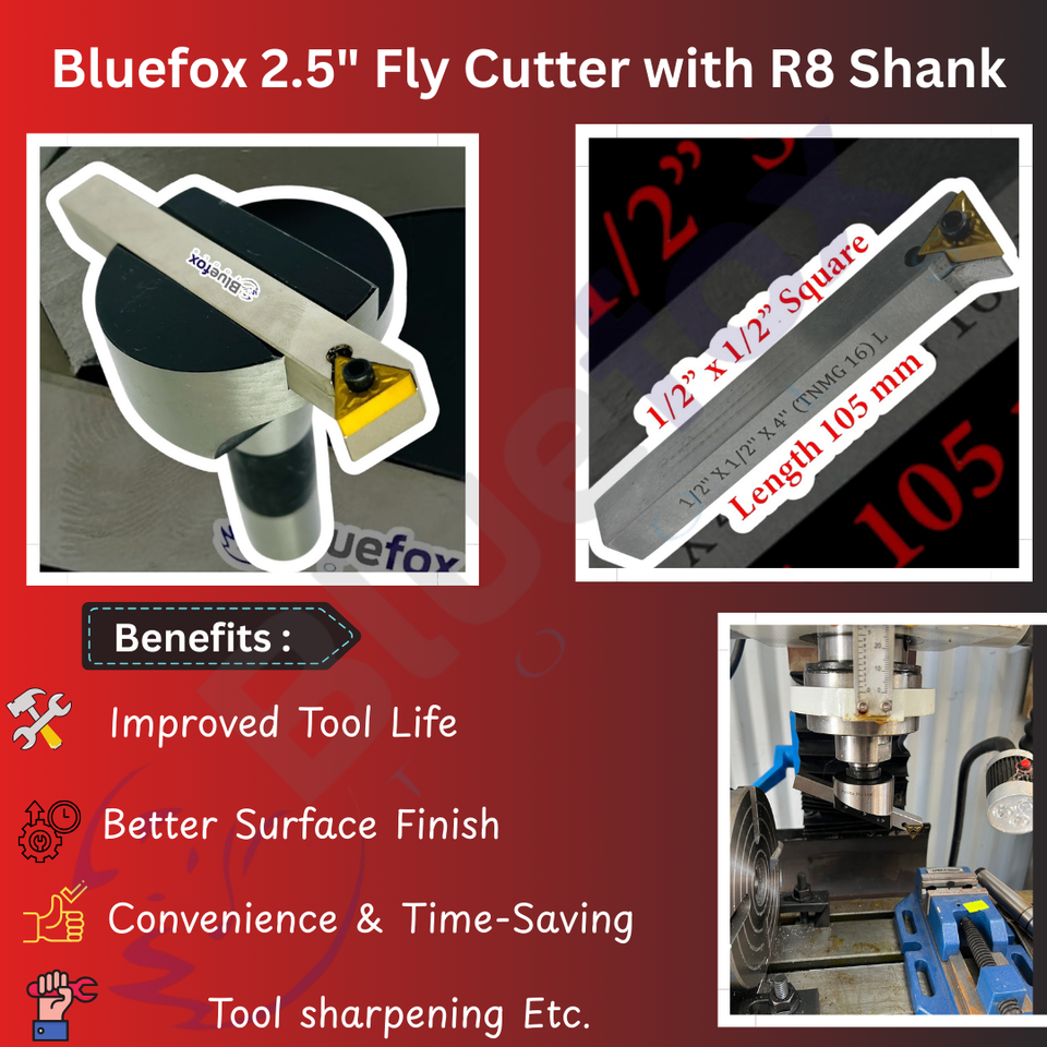 2-1/2" Shank R8 Fly Cutter for Milling Lathe With 1/2" X 4" Carbide ...