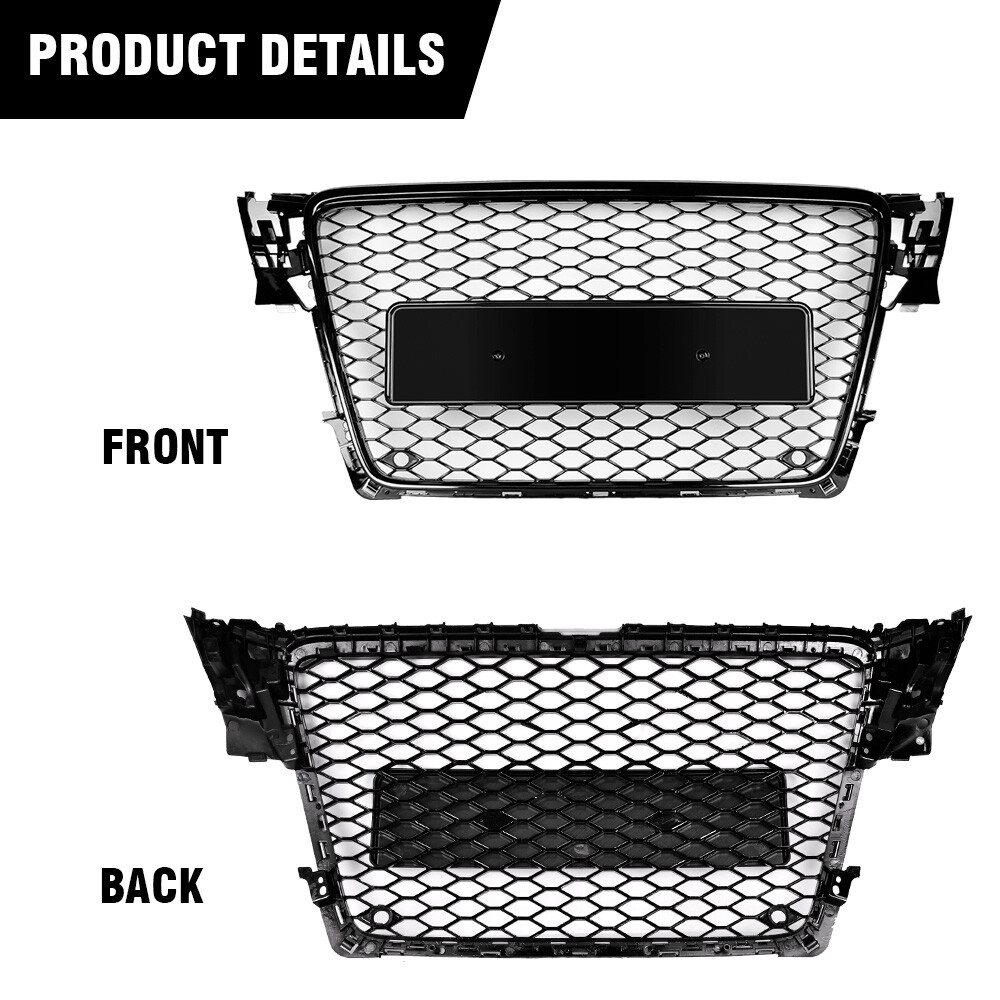 Honeycomb Sport Mesh RS4 Style Grille Grill Black For 2009-12 Audi A4 ...