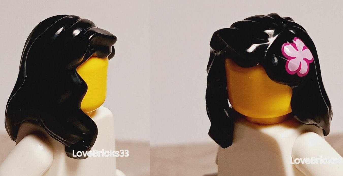 New LEGO Hawaiian Flower HAIR Hibiscus Black Over Shoulder Pulled Back ...