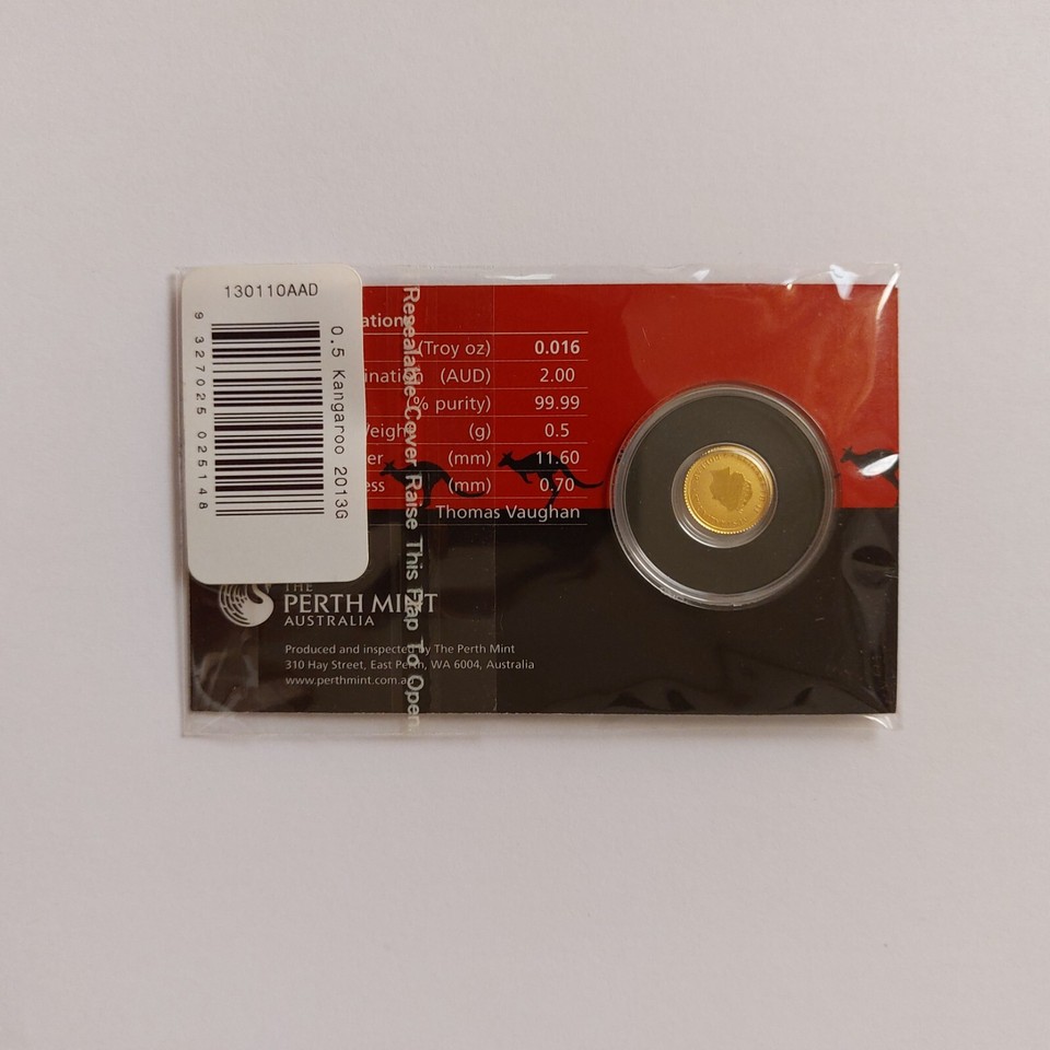 2013 Australian Kangaroo "MINI ROO" .5g 1/2 gram .9999 Gold $2 Coin ...