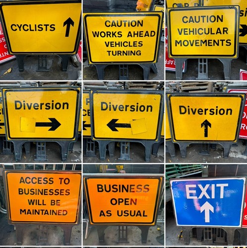 LARGE TRAFFIC MANAGEMENT CHAPTER 8 PLASTIC SAFETY Q SIGNS @ £20+VAT ea ...