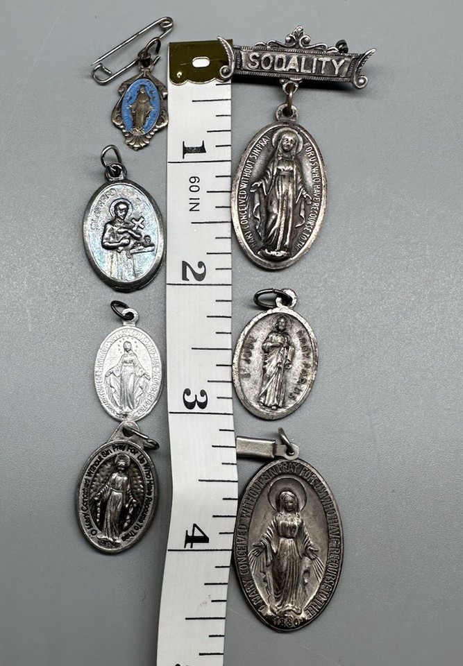 Vtg Catholic Medal Pin Charm Lot Miraculous Mary Sodality St Jude ...