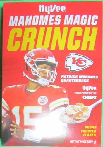 HYVEE MAHOMES MAGIC CRUNCH SUGAR FROSTED FLAKES 14 OZ BOX #15 KC CHIEFS ...