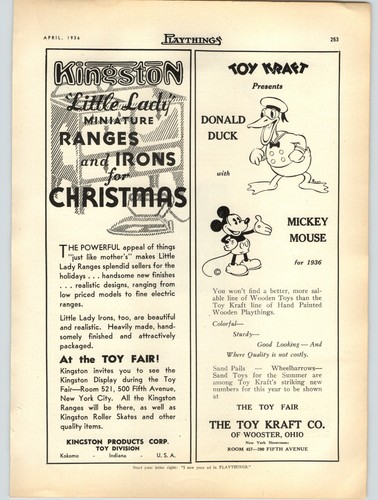 1936 PAPER AD Toy Kraft Mickey Mouse Donald Duck Wooster Ohio Kingston ...