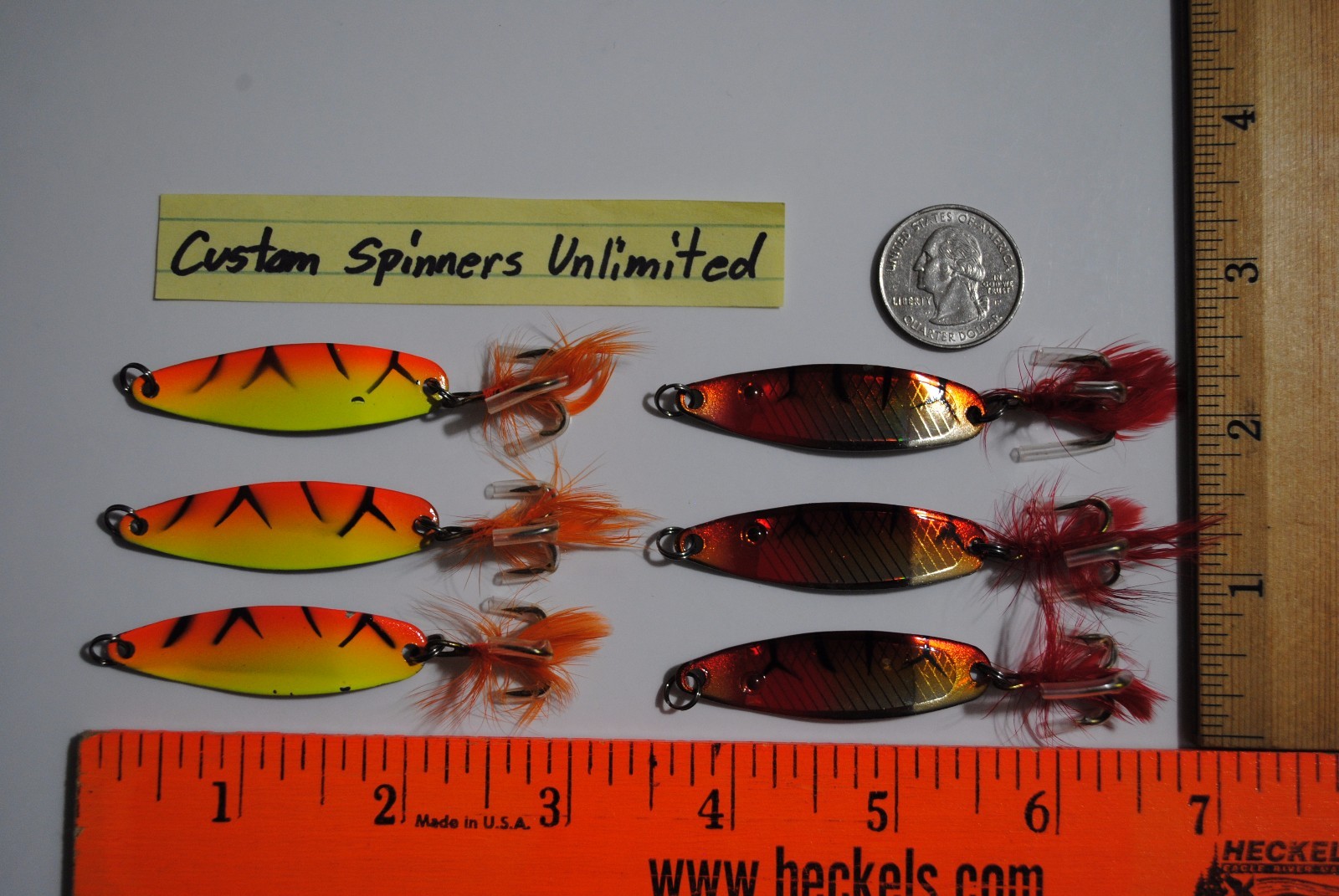 6 MIX Walleye Jigging Spoon bucktail feather lure trolling jig spoons ...
