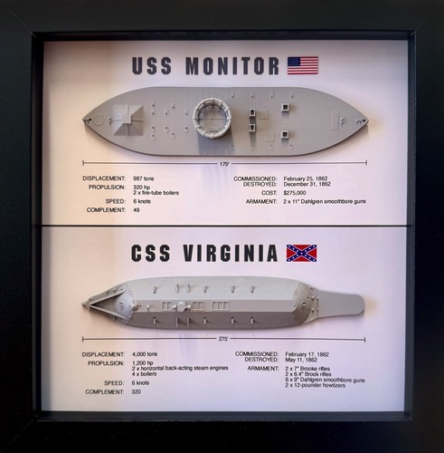 Monitor & Merrimack (CSS Virginia) Ironclad Memorial Display Shadow Box ...