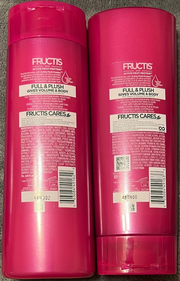 2 Sets Garnier Fructis Full & Plush - Shampoo & Conditioner Set - 12 OZ ...