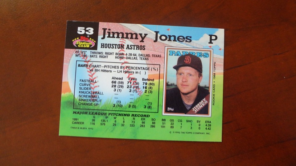 1992 TOPPS STADIUM CLUB # 53 JIMMY JONES BASEBALL CARD | eBay