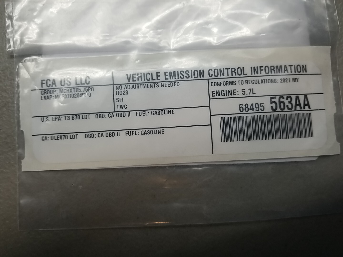 Emission Label Mopar 68495563AA fits 2021 Dodge Durango | eBay