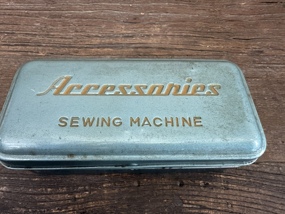 Vintage Blue Metal Sewing Machine Accessories Box and Lot Of Sewing ...