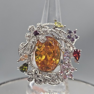 Chuck Clemency Simulated Multi Gemstone Floral Ring Size 9 Stainless ...