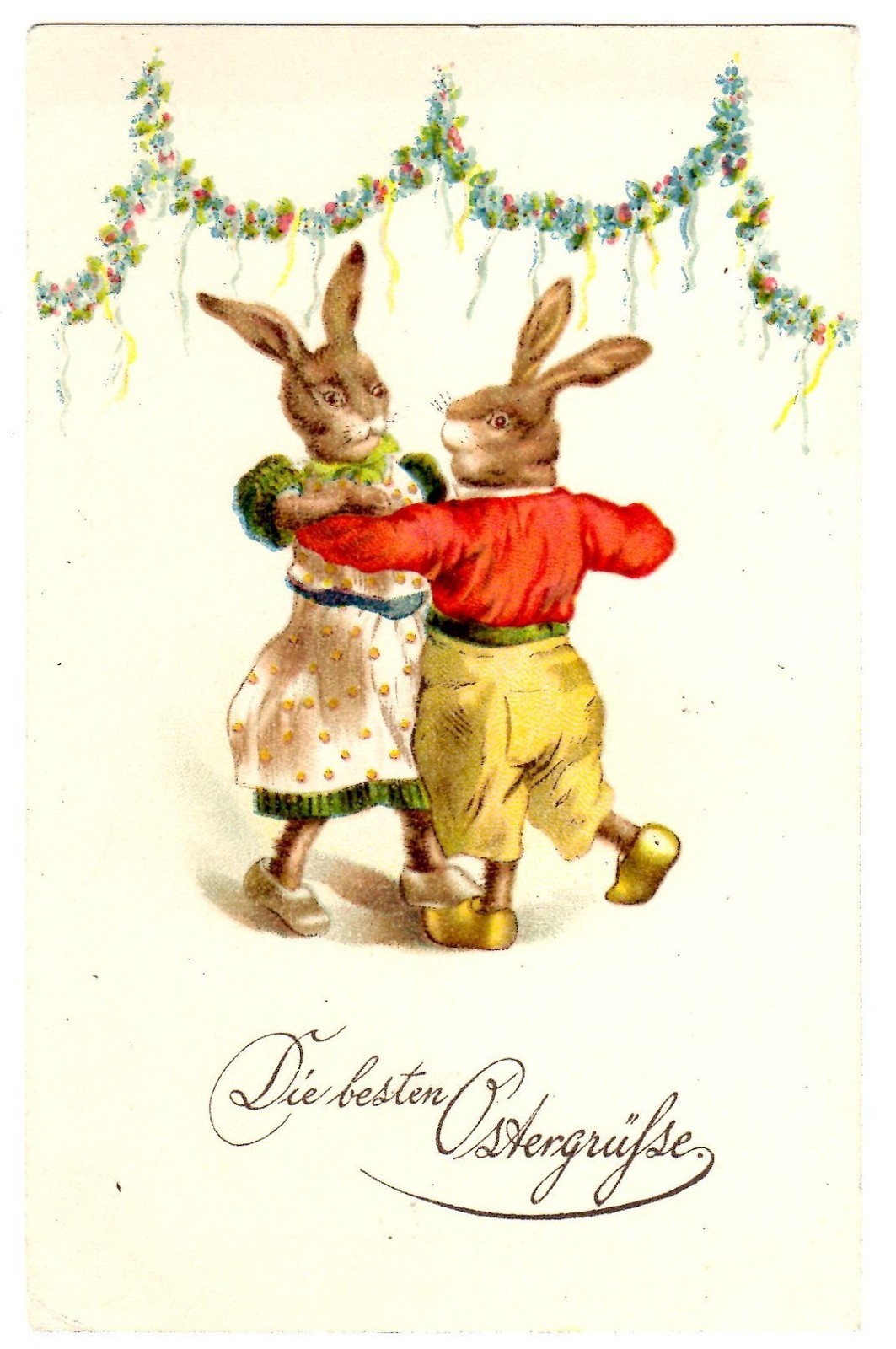 POSTCARD GERMAN EASTER GREETING RABBITS DANCE 1927 | eBay