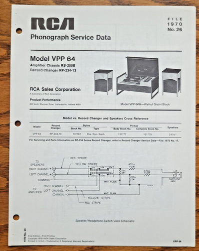 Vintage RCA Phonograph Service Data VPP 64 Amplifier Chassis Record ...