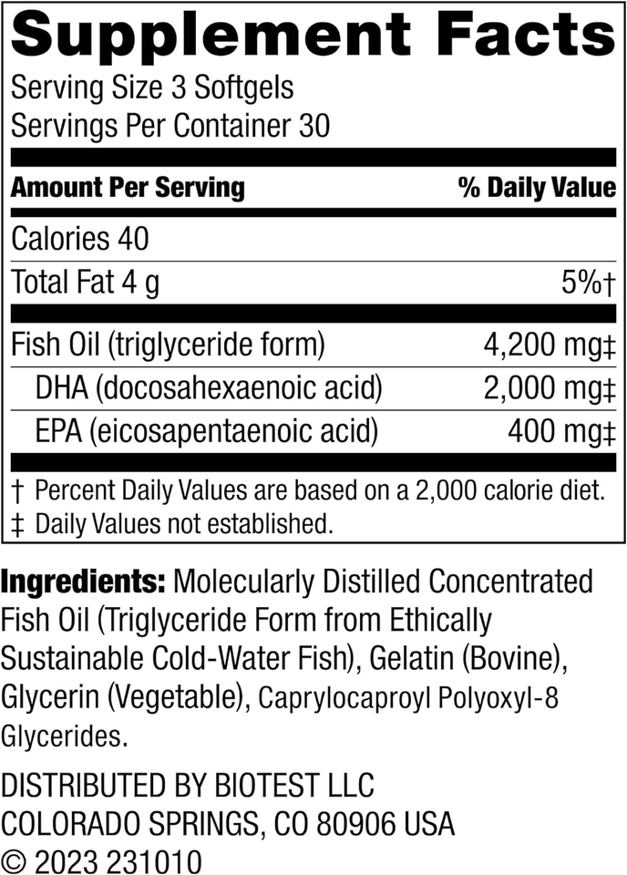 Biotest Flameout Dha-Rich Fish Oil - 4200 Mg Omega-3 - DHA & EPA - 90 ...