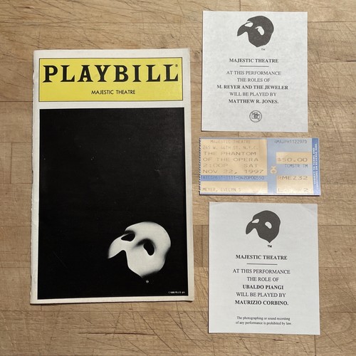 PHANTOM OF THE OPERA Nov 1997 Broadway Playbill, Ticket & Understudy ...