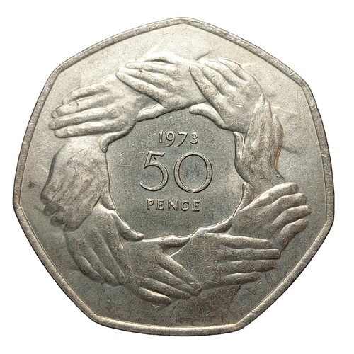 Great Britain 50 Pence 1973 Copper-nickel Coin Elizabeth II Entry Into ...