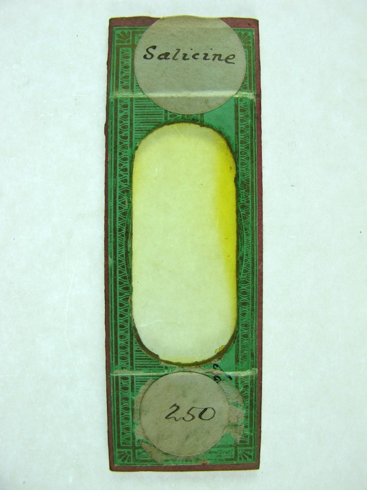 Antique microscope slide by Norman. Chemical crystals. "Salicine ...