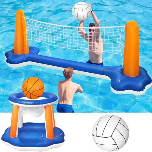 Inflatable Pool Float Sets Volleyball Net & Basketball Hoop Floating ...